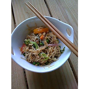 Tasse Verre Porcelain Noodle Soup Bowl w/Bamboo Chopsticks and Ceramic Spoon 20 oz, 2-Pack