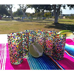Dos Sueños Hand Blown Mexican Tequila Glasses – Set of 6 Confetti Design Tequila Shot Glasses (2 oz each)