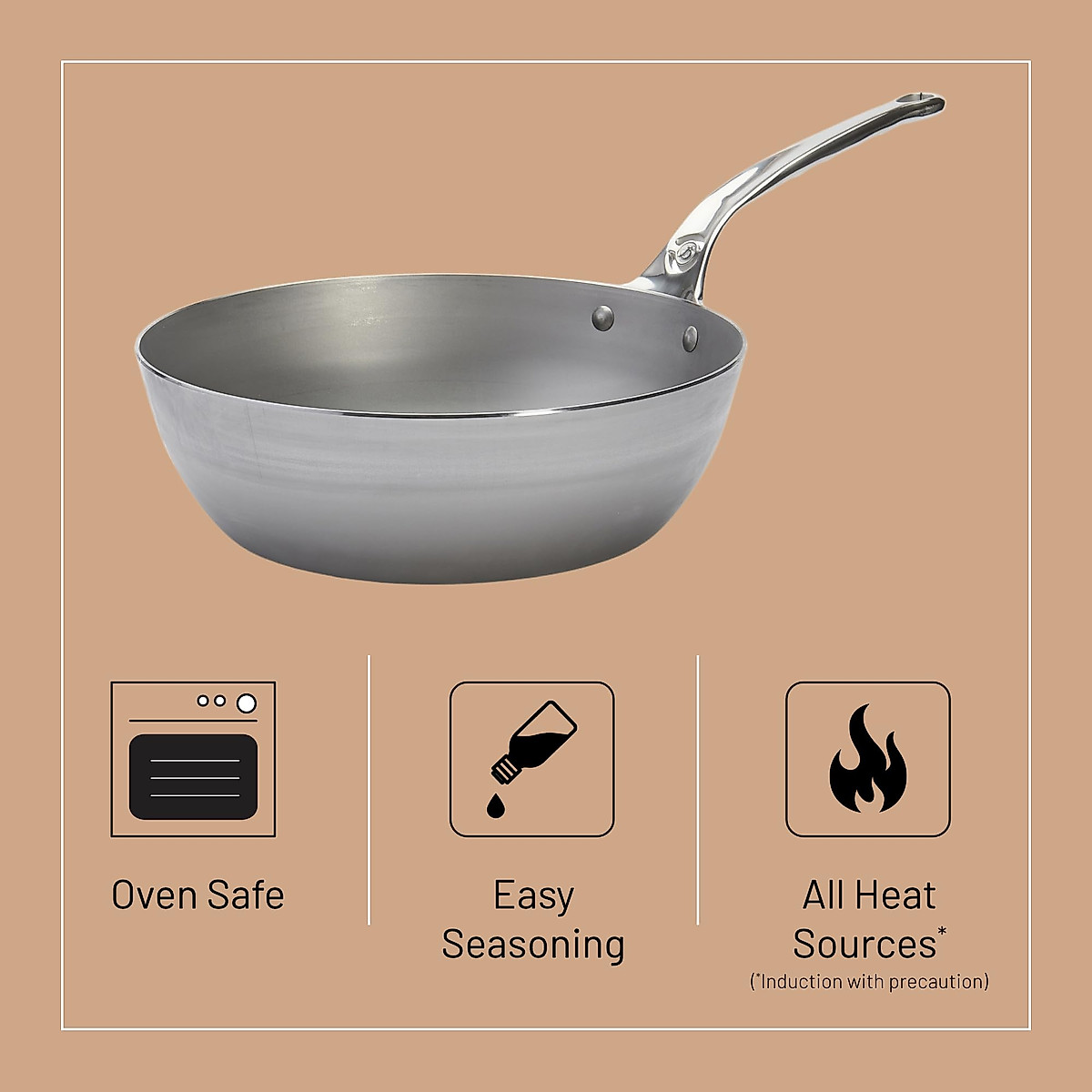 De Buyer MINERAL B Pro Carbon Steel Country Fry Pan - 11” - Ideal for Sauteing, Simmering, Deep Frying, Stir Frying & One-Pan Meals - Naturally Nonstick - Made in France