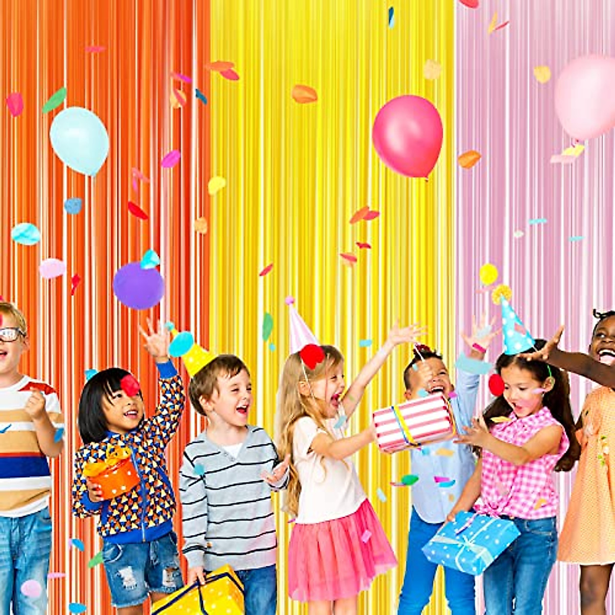 Juexica 3 Pack Groovy Foil Fringe Curtain Groovy Photo Booth Foil Curtain Backdrop Boho Party Decorations Groovy Party Decorations (3.2 x 6.6 ft),Orange, Yellow, Pink