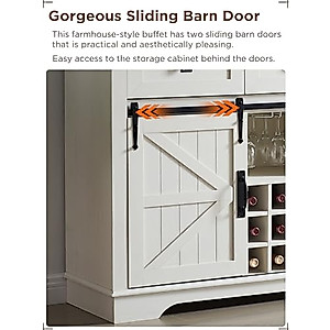 OKD Farmhouse Buffet Cabinet with Storage, 54" Sideboard with 3 Drawers, Sliding Barn Door, Wine and Glass Rack, Storage Shelves, Liquor Coffee Bar Cupboard for Kitchen, Dining Room, Antique White