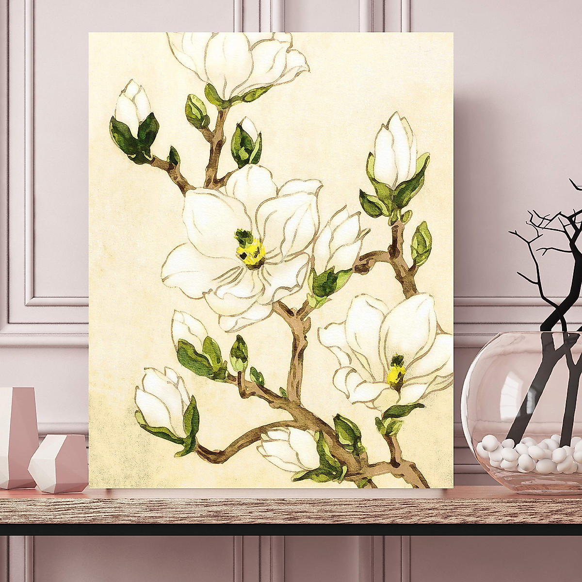 Wall Farm Art Spring Magnolia Flowers in vase Still Life Traditional Fashion Art Watercolor Paint Glam Poster Print From Artist