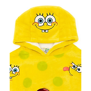 SpongeBob SquarePants Kids Wearable Hooded Blanket | Boys & Girls Yellow All Over Print Fleece Hoodie | Cozy Loungewear
