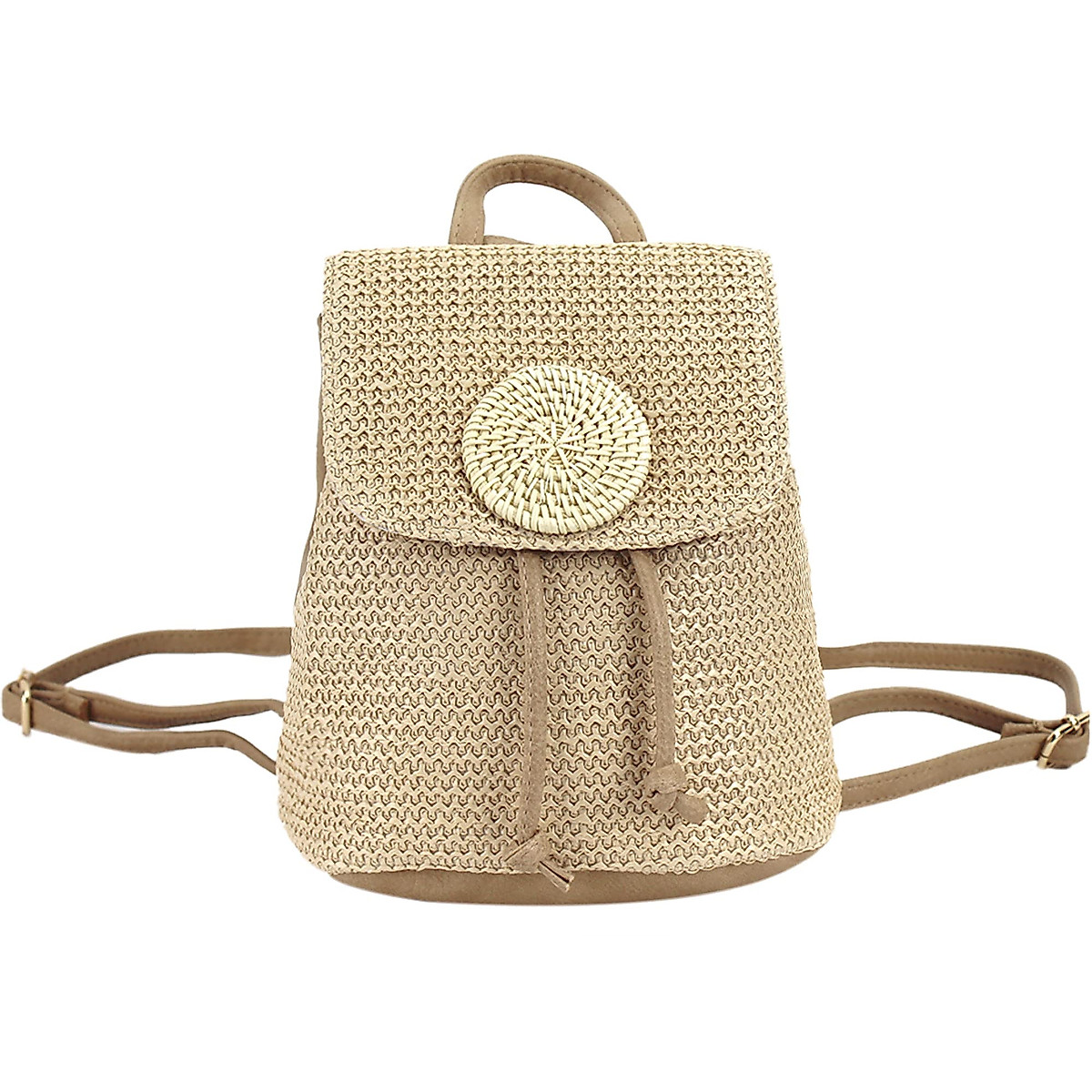 Felice Ann Women Small Straw Woven Backpack Daypack Cross-body Shoulder Bag