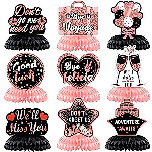 Going Away Party Decorations 9 Pcs, Rose Gold We Will Miss You Honeycomb Table Centerpiece Glitter Farewell Party Decorations for Retirement Anniversary Graduation Party Supplies