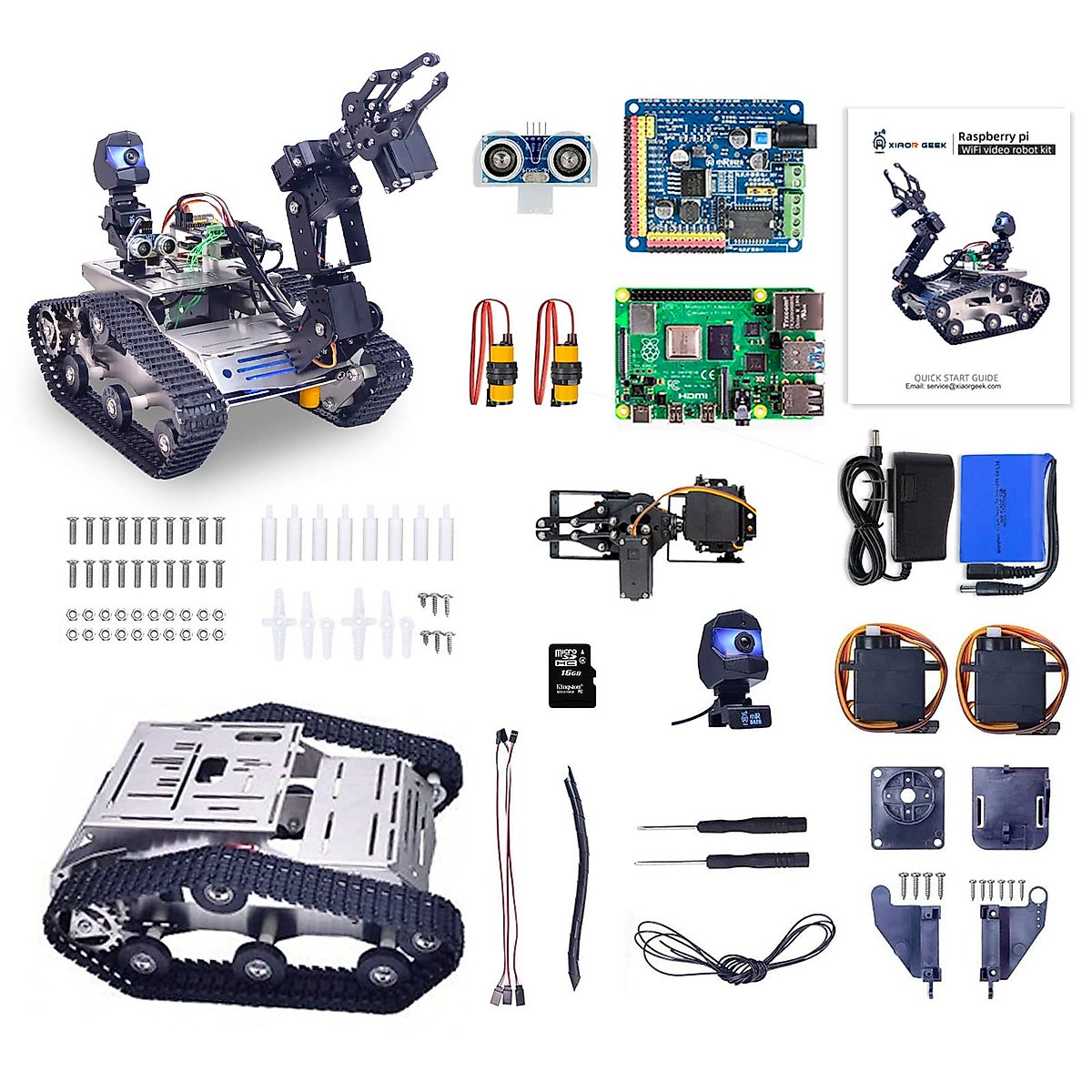 Smart Robot Car Kit for Raspberry Pi, Tank Robot Chassis Real-Time Video Transmission, WiFi/Bluetooth Control, Path Planning, Programmable Robot Kit (Stainless steel chassis+Raspberry Pi 4B(4GB))