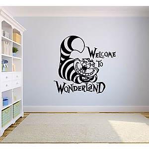 Alice in Wonderland - Cheshire Cat Welcome to Wonderland - Horizontal Wall Art Sticker Décor Vinyl Decal Home Decoration for Boys/Girls Children Room Home Bedroom Decoration Sticker Size (40x32 inch)
