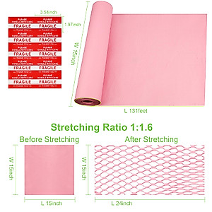Honeycomb Packing Paper, 15" x 131'ft Honeycomb Cushioning Wrap Roll, Packing Paper Sheets for Moving Shipping with 20 Fragile Stickers, Recyclable Packing Wrap Honeycomb Paper Packing Supplies-Pink