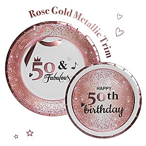 HOMIX 50 and Fabulous Party Plates Napkins Cups Sets with Plastic Cutlery Sets Serves 24 for Women 50th Birthday Party Supplies and Decorations