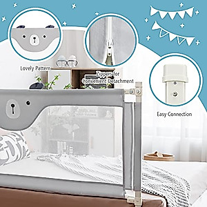 GLACER Bed Rail for Toddlers, 77” Extra Long, Height Adjustable Baby Bed Rail Guard with One-Side Lifting Design, Double Safety Locks, Safety Bed Guardrail for Kids with Side Storage Pocket (Bear)