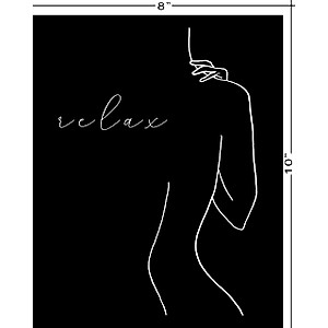 Abstract Minimalist "Relax, Unwind" Black Wall Decor - Set of 2-8"x10" UNFRAMED Prints - Modern, Minimal, Black And White Line Art - Female Figure Silhouette - Bathroom Wall Decor