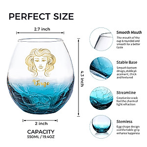 XIAHAN Virgo Stemless Wine Glass, Zodiac Gift Water Cup, Glass Cup, Coffee Cup, Gift for Men and Women