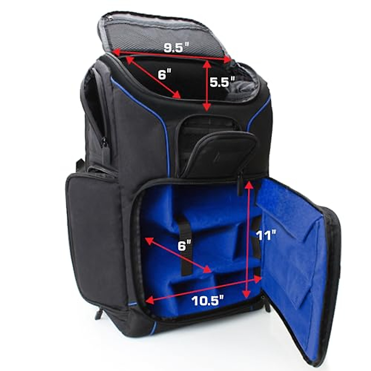 USA GEAR DSLR Camera Backpack Case - 15.6 inch Laptop Compartment, Padded Custom Dividers, Tripod Holder, Rain Cover, Long-Lasting Durability and Storage Pockets - Compatible with Many DSLRs (Blue)