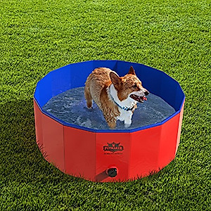 Dog Pool - Portable, Foldable 30.5-Inch Doggie Pool with Drain and Carry Bag - Pet Swimming Pool for Bathing or Play by PETMAKER (Red)