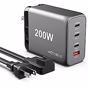 200W USB C GaN Charger Station WOTOBEUS PD 100W Type C 65W PPS45W Super Fast Charging 60W Laptop Power Adapter AC Cable for iPhone 14 13 Pro Max Plus iPad MacBook Samsung Galaxy S23/22/21 Note20 Pixel