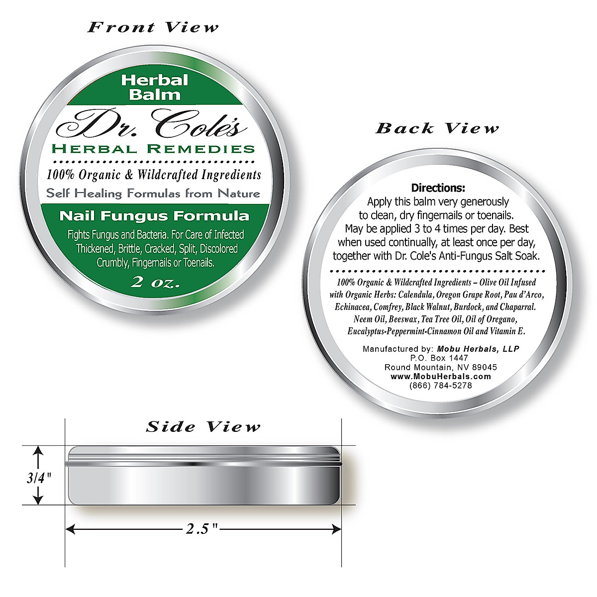 Dr. Cole’s Organic Herbal Nail Fungus Balm - May Assist with Repairing Thick, Cracked or Flakey Fingernails and Toenails