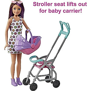 Barbie Skipper Babysitters Inc Playset with Doll, Stroller, Baby Doll & 5 Accessories, Remove Stroller Seat for Carrier
