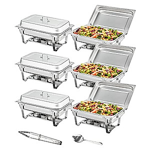 VEVOR Rectangle Catering Warmer Server Chafing Dish Buffet Set, 6 Packs, 8 Quart