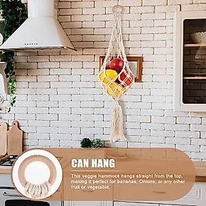 Cabilock 1pc Cotton Rope Hanging Basket Storage Basket Macrame Hanging Planter Space Saving Fruit Hanging Wall Basket Macrame Fruit Hammock Storage Mesh Bags Pendant Shopping Potato Wood