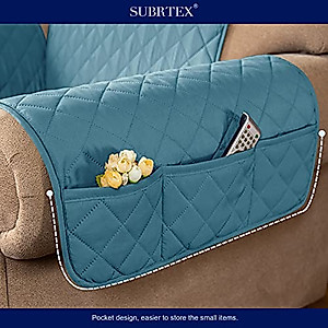 SUBRTEX Sofa Slipcover Reversible Sofa Cover Couch Cover Quilted Slipcover Furniture Protector with Elastic Straps Covers for Living Room Washable Slip Cover for Pets(Oversize Sofa, Blue)