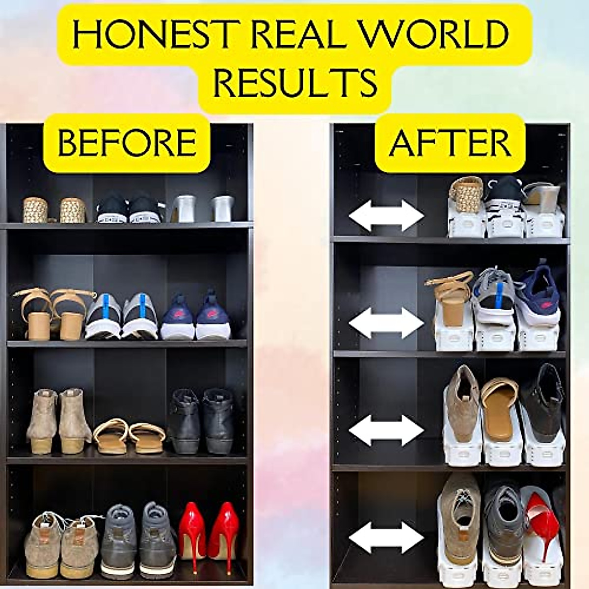 Adjustable Shoe Stackers [20 PACK] - Double Deck Shoe Rack Organizer for Closet Organization - Smart Small Space Solution - Shoe Slot Organizers - Freestanding Stacking Shoe Holder