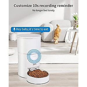 QLIFE Automatic Cat Dog Feeder: Dry Food Dispenser for Dog, Auto Pet Feeder, Portion Control Automatic Dog Feeder (White WiFi, 3L)