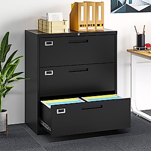STANI Lateral File Cabinet with Lock, 3 Drawer Lateral Filing Cabinet, Metal Lateral File Cabinet for Home and Office, Metal Storage File Cabinet for Hanging Files Letter/Legal/F4/A4 Size