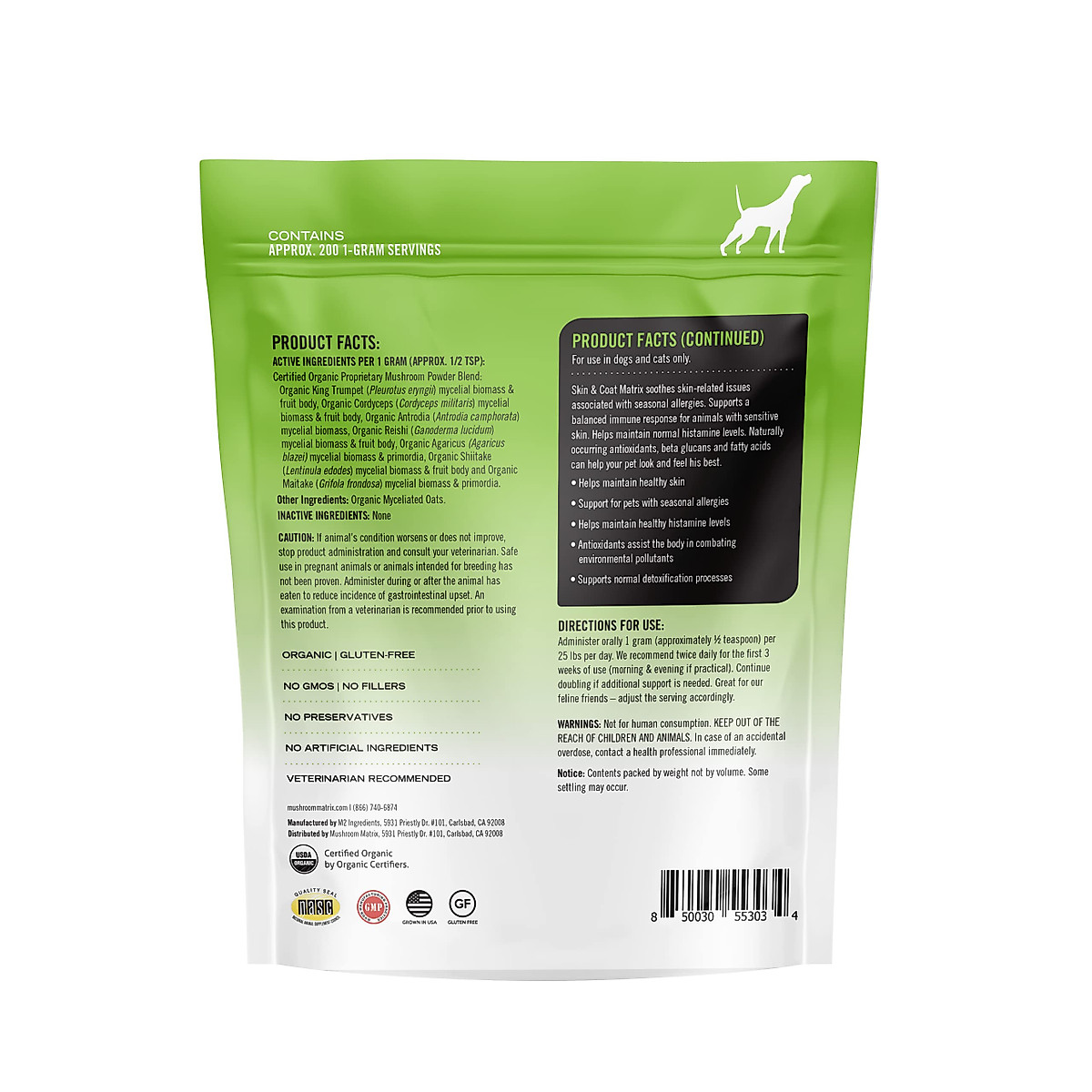 Om Mushroom Matrix Pet - Canine | Skin & Coat | USA Grown Human-Grade Organic Mushroom Powder Pet Supplement | Seasonal Allergy Skin & Coat Support for Dogs & Cats | 200 Grams, 7.1 oz