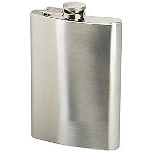 Maxam Stainless Steel Flask, Lightweight Drinking Hip Flask with a Screw-On, Leak Proof Lid, Polished Silver, 8 Ounce Capacity