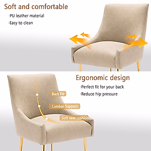 Dining Room Chair Faux Leather Vanity Chairs Set of 2 Mid-Century with Metal Legs Upholstered PU Leather Luxury Accent Chairs Living Room Restaurant