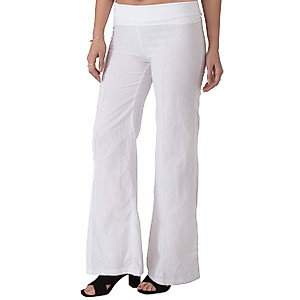 Standards & Practices S & P-Women's Linen-Cotton Wide Leg-Yoga-Pants with Fold-Over Elastic Waist Size S White