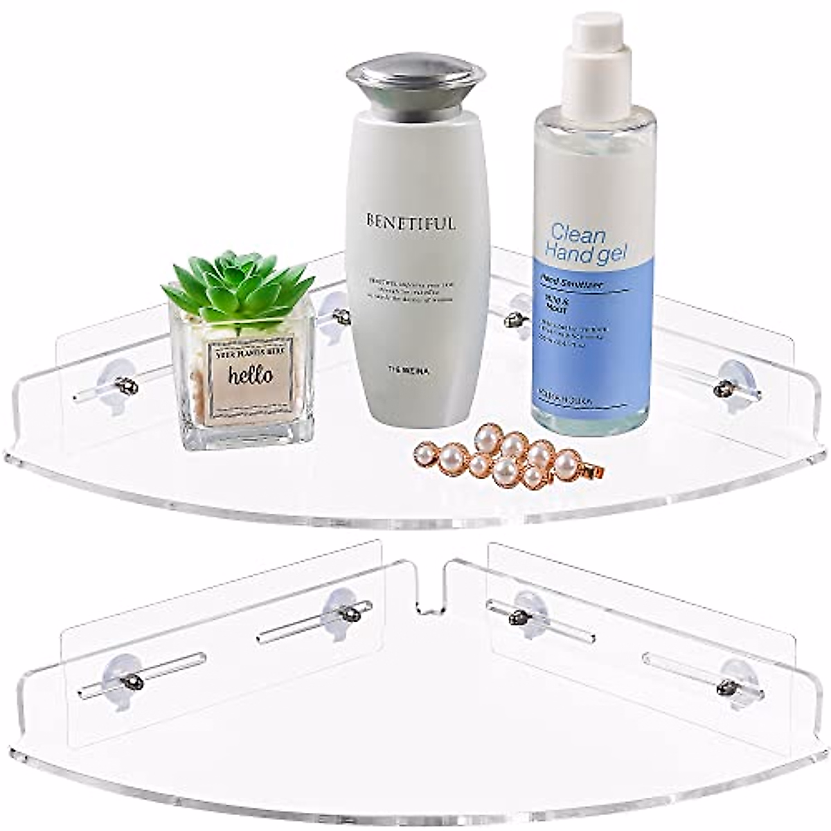 weddingwish 2 Pack Corner Shower Caddy, Transparent Acrylic Shelf, Wall Mounted No Drilling Traceless Adhesive Bathroom Storage Organizer, Storage Rack for Toilet, Shampoo, Dorm, and Kitchen