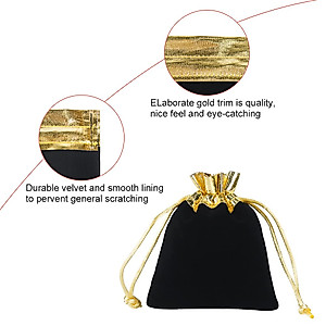 HRX Package Velvet Jewelry Bags 3x4 inch, 20pcs Black Gold Cloth Drawstring Pouches for Small Gift