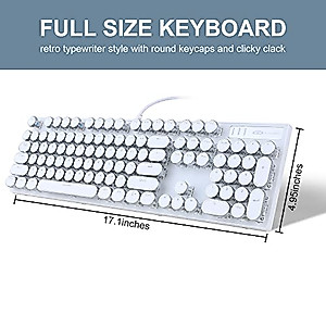 Camiysn Typewriter Style Mechanical Gaming Keyboard, White Retro Punk Gaming Keyboard with Blue Backlit, 104 Keys Blue Switch Wired Cute Keyboard, Round Keycaps for Windows/Mac/PC