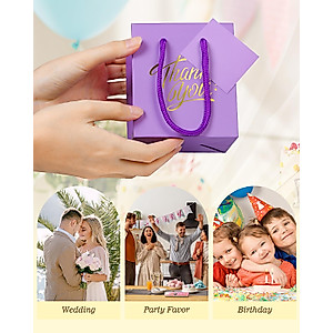 EQOREIIN 50 Pcs Purple Small Gift Bags with Handles 4 x 2.75 x 4.5 Inches Mini Thank You Gift Bags Party Favor Bags Kraft Paper Bags Bulk for Mother's Day Baby Shower Birthday(Purple)