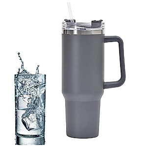 Insulated Stainless Steel Mug 40 oz - Travel Tumbler with Handle, Straw Lid, and Leak-Proof Design for Hot and Cold Drinks