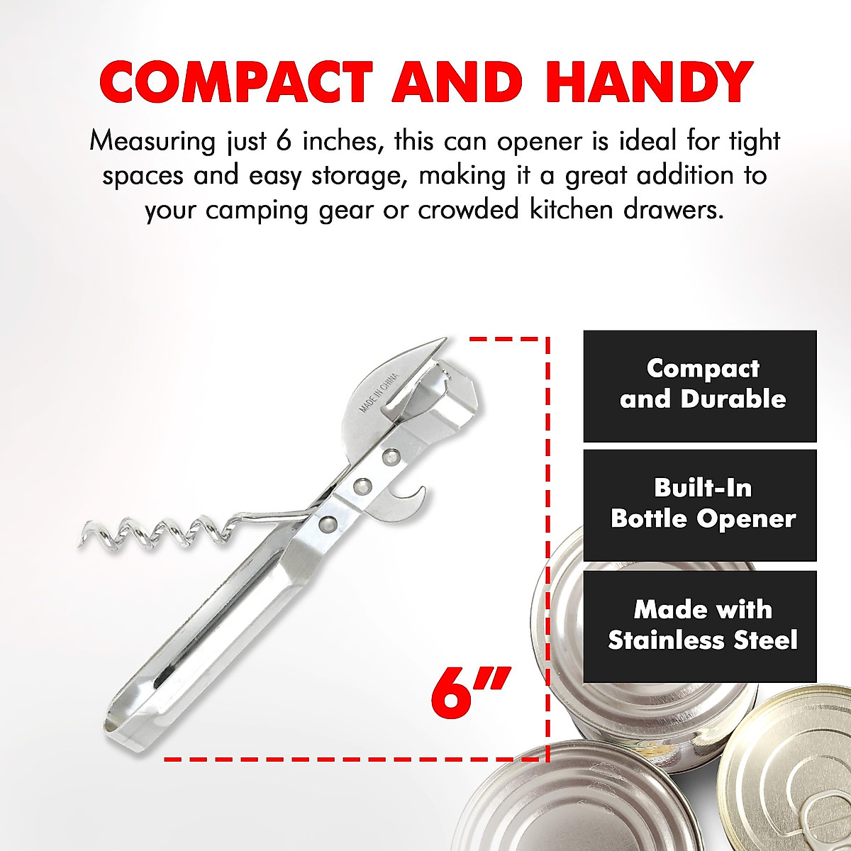 Chef Craft Select 3-in-1 Can Opener, 6 inches in length, Stainless Steel