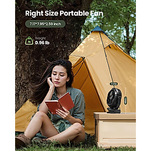 Gaiatop Portable Camping Fan with LED Lantern, 4000mAh Personal Rechargeable USB Fan, 360° Rotation Quiet Small Fan with LED Digital Display & Hanging Hook, Clip on Fan for Tent, Bedroom, Outdoor…