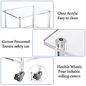 HMYHUM Acrylic Printer Stand - 2-Tier Under Desk Printer Table with Wheels - Multifunctional Rolling Cart for Office & Home, Clear