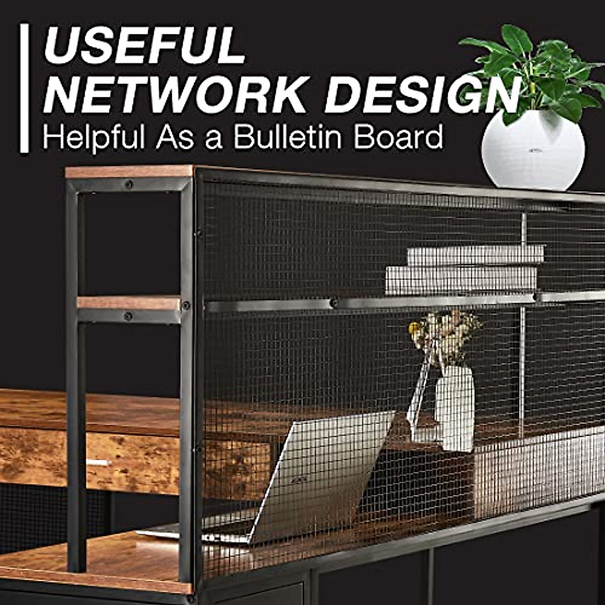 HEAO L-Shaped Desk with 2 Drawers and Cabinet, Industrial Style Home Office Desk W/Storage Shelves,Corner Desk Double Computer Table Space-Saving (Light Brown)