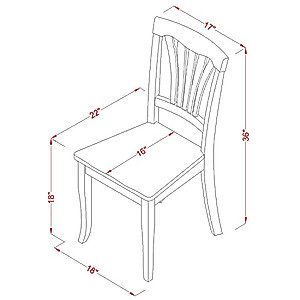 East West Furniture Avon Dining Room Slat Back Wood Seat Chairs, Set of 2, Oak