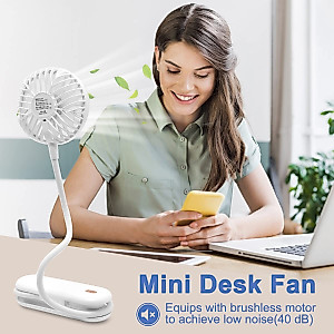 Outdoor Portable Handheld Fan with Flexible Cord, 3 Speed Mini Stroller Fan for Baby, USB Rechargeable Battery Small Fan Quiet Personal Desk Fan for Travel, Sport, Office