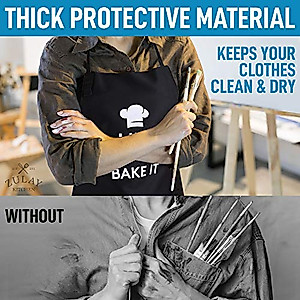 Zulay (2-Pack) Funny Aprons For Women, Men & Couples - Adjustable Universal Fit Cooking Apron - Black Apron With Pockets For BBQ, Baking, Painting, Wedding Gift & More - (Funny Cooking Puns)