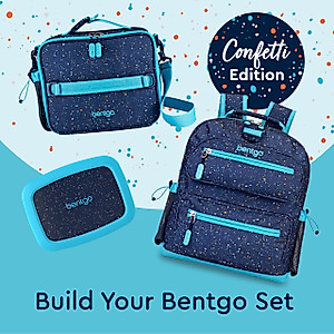 Bentgo® Kids Lunch Bag - Confetti Designed Insulated Lunch Bag for Kids 3+; Holds Lunch Box, Water Bottle & Snacks; Easy to Clean, Water Resistant, & Zip Pockets (Confetti Edition - Abyss Blue)
