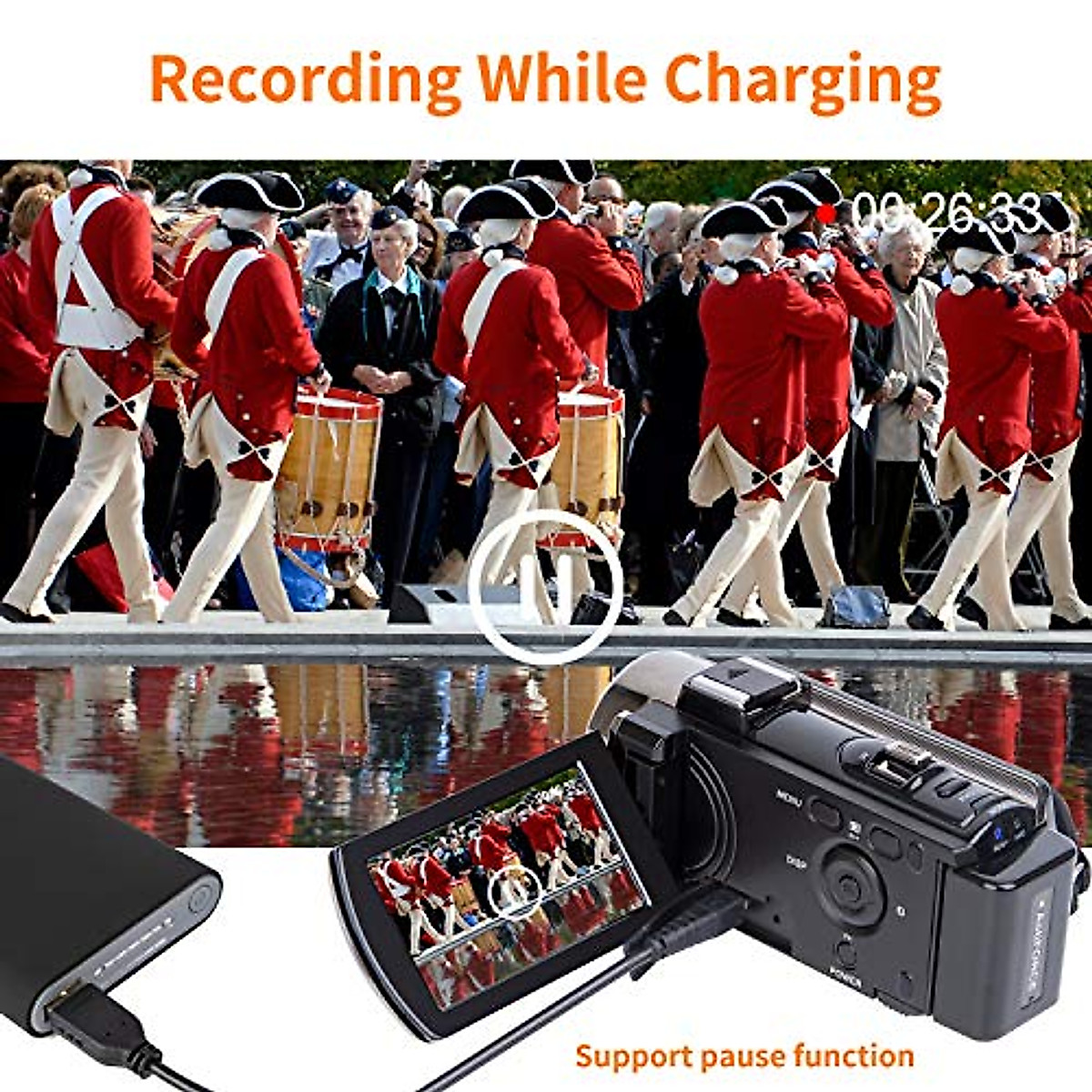 kicteck Video Camera Camcorder Digital Camera Recorder Full HD 1080P 15FPS 24MP 3.0 Inch 270 Degree Rotation LCD 16X Zoom Camcorder with 2 Batteries(604s)