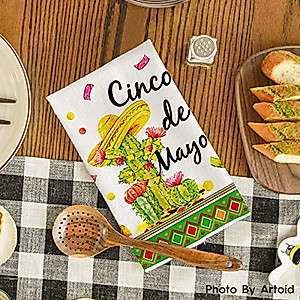 Artoid Mode Fiesta Cactus Gnome Hobby Horse Pepper Morocco Kitchen Towels Dish Towels, 18x26 Inch Seasonal Cinco de Mayo Decoration Hand Towels Set of 4