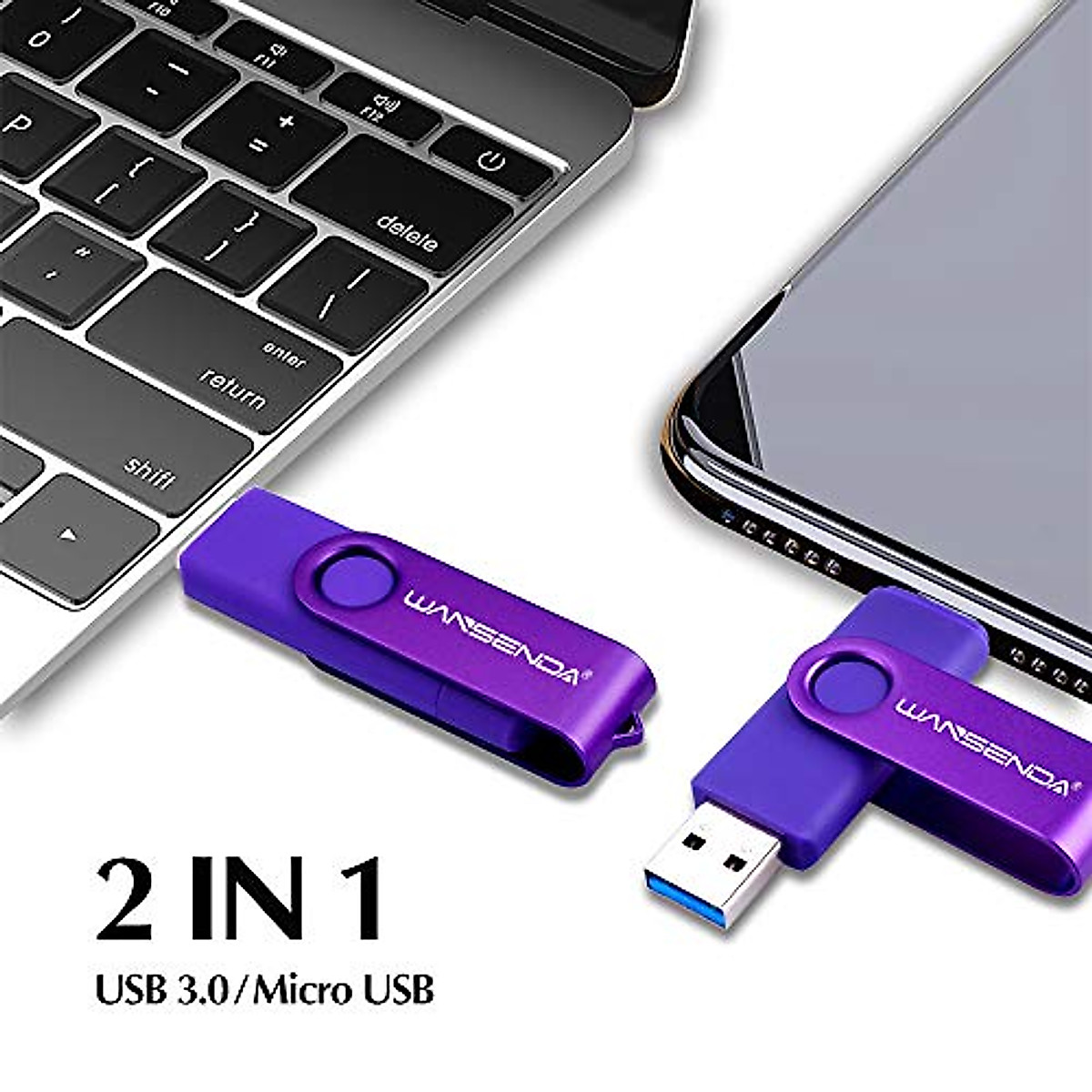 OTG USB Flash Drive WANSENDA 3.0 USB Memory Stick 256GB 128GB 64GB 32GB 16GB Pen Drive High Speed for Android/PC/Mac (16G, Purple)