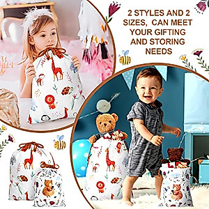 4 Pieces Large Baby Shower Drawstring Gift Bags Reusable Fabric Wrap Woodland Party Favor Bags for Baby Shower Gender Reveal Kids Birthday Supplies, 20.5 x 16.5 Inch, 12.6 x 9.8 Inch (Animal Style)