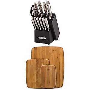 Farberware Self-Sharpening 13-Piece Knife Block Set with EdgeKeeper and 3-Piece Bamboo Cutting Board Set