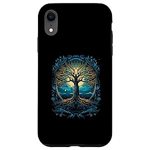 iPhone XR Odin Tree of Life Viking Valhalla Pagan Blue and Yellow Case